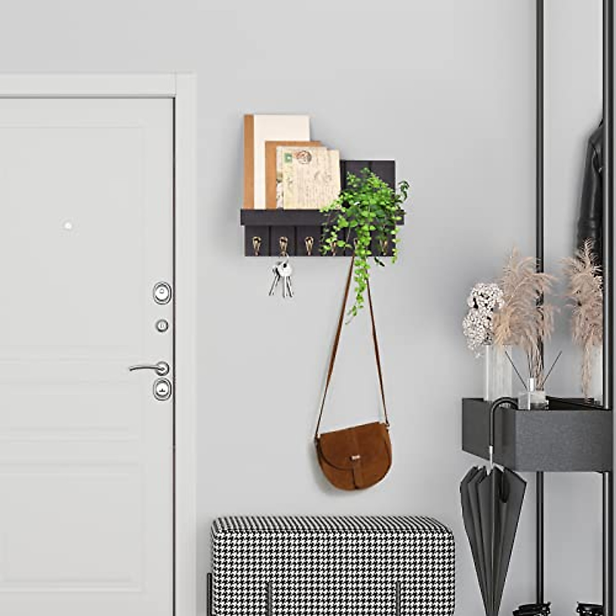 DLQuarts Key Holder for Wall Decorative Mail Holder Wall Mount Mail Organizer with 6 Key Hooks Key Hanger Wall Hooks, Black