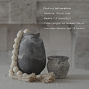 RUIRUICO Extra Large Chunky Wood Bead Garland with 1.6" Diameter Wooden Beads, 41" Long Wooden Beads Garland with Tassels, Decorative Beads for Boho, Farmhouse Decor