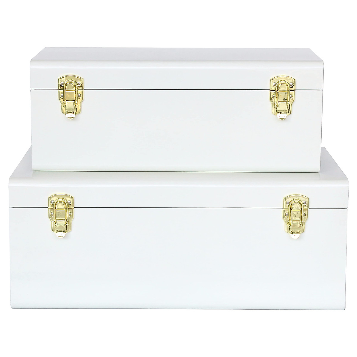Vixdonos Metal Trunk Decorative Storage Box Set of 2 College Dorm Chest with Handle (White)