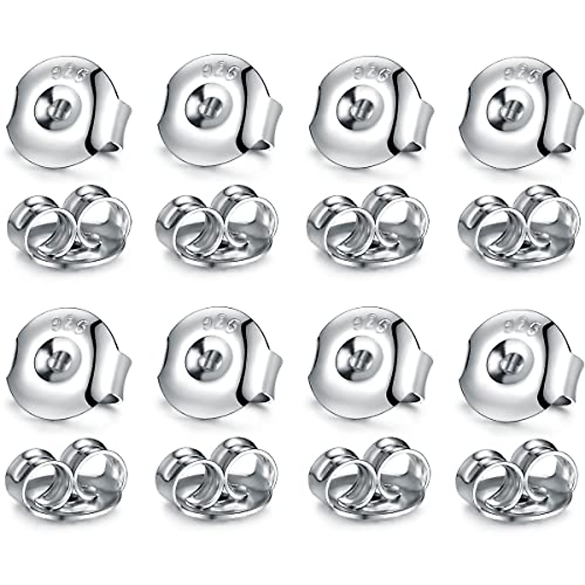 Catinee 16PCS 925 Sterling Silver Earring Backs,14k White Gold Plated Earring Backs for Studs,Hypoallergenic Secure Earring Backings for Locking Stud Earrings