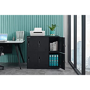 6 Door Locker Office Storage Locker Home and School Storage Organizer Metal Storage Cabinet with Lock for Classroom Gym Kids Room Playroom (Full Black)