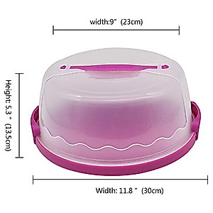 Portable Round Cake Carrier with Handle Pie Saver Cupcake Container Up to 10 Inch Translucent Dome for Transporting Cakes, Cupcakes, Cookies, Pies, or Other Desserts (Purple)
