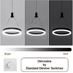 Viruhaka Dimmable LED Pendant Light Kitchen Island 15W Modern Dining Room Black Chandelier 1-Ring Pendant Lighting Bedroom Bedside 59in Cord Adjustable, 6000K Daylight…