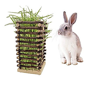 Tfwadmx Rabbit Wooden Hay Feeder Bunny Hay Manger Rack Less Waste Food Guinea Pig Hay Holder Small Animals Grass Dispenser for Chinchilla Hamster Gerbil
