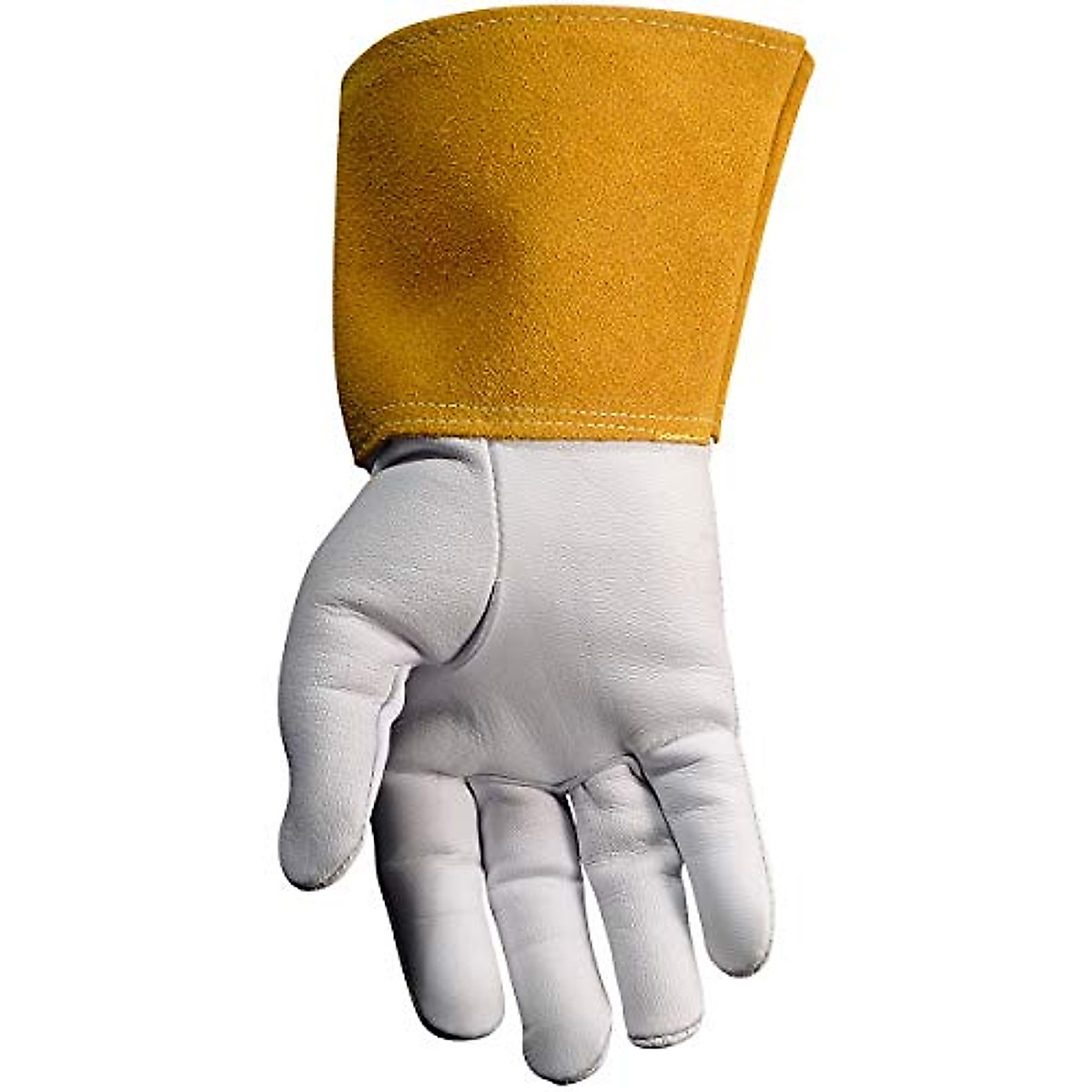 Caiman Premium Goat Grain TIG Welding Glove, 4-inch Gold Extended Cuff, Unlined, Kevlar Thread, 3-inch Carabiner, White, X-Large (1600-6)