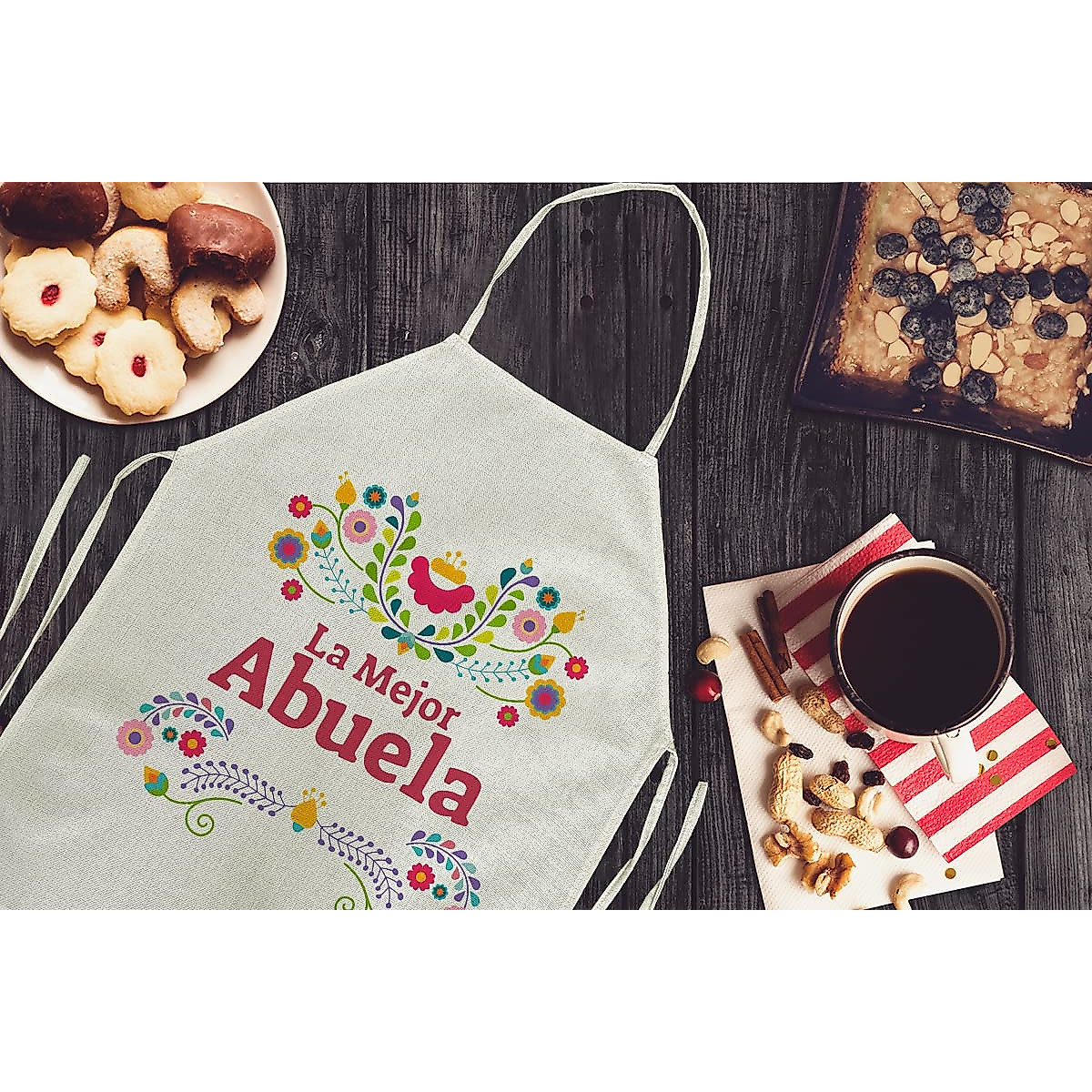 UINHMOP La Mejor Abuela & Abuelo Spanish 16''x24'' Bath Towels Kitchen Towels and Aprons Gift Set for Grandparents (2 Towels + 2 Aprons),Birthday Mother’s for Grandparents