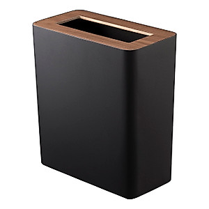 Yamazaki Home Slim Steel + Wood | Trash Can, One Size, Walnut