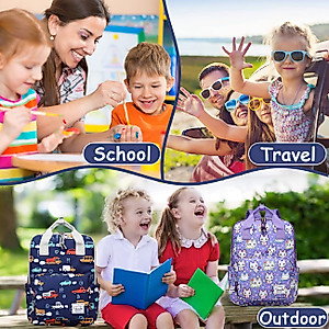 VASCHY Toddler Kids Backpack, Little Boys Lightweight Cute Top Handle Preschool Backpack Tablet Bag for Daycare Kindergarten Vehicles