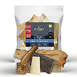 Pet Craft Supply Pure Natural Grass Fed Grain Free Water Buffalo Variety Pack of 11 Durable Tough Dog Chew for Aggressive Chewers and Puppies