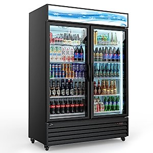 JAE Double Doors Merchandiser Refrigerator, Low-E Tempered Glass Display Refrigerator, Auto-defrost Upright Beverage Cooler w/Digital Temp. Control, R290 Eco-friendly Compressor, ETL, 31.1 Cu. Ft
