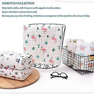 KOROTUS COLLECTION Muslin Baby Bath Towel Soft Cotton 6 Layers Receiving Blanket 43.3 x 41.4 Inches Organic Cotton Swaddle Blanket for Newborns Toddlers Boy Girl