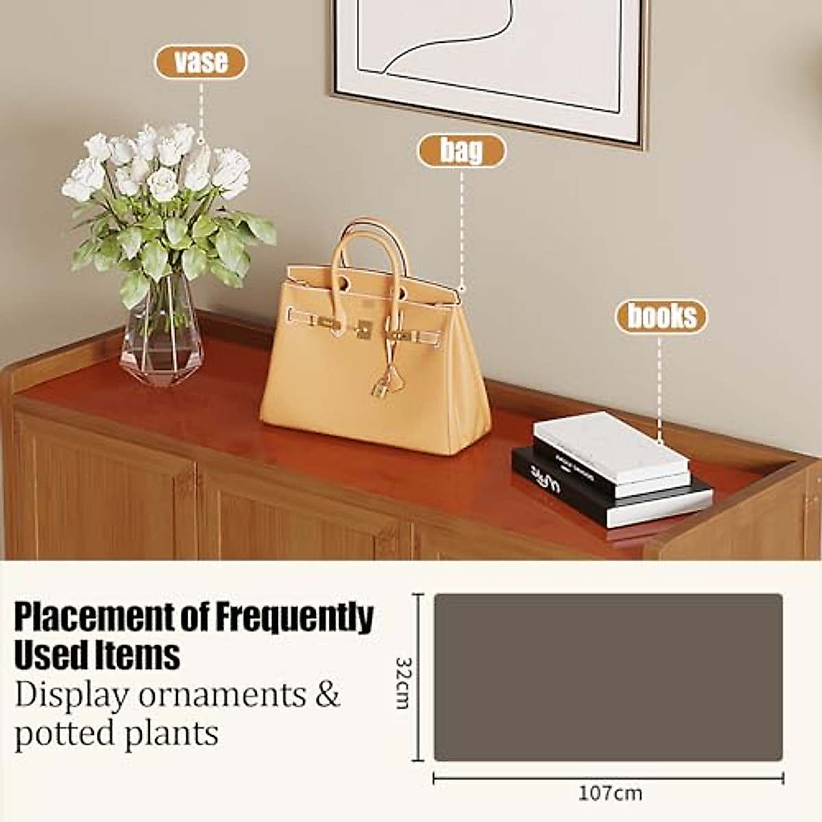 LOYALHEARTDY 8 Tier Shoe Storage Cabinet with Doors, Bamboo Free Standing Shoe Racks Entryway Shoe Organizer with Open Compartment, 35.4" W x 12.6" D x 42.1" H