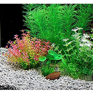 QUMY Aquarium Plants Artificial Plastic Fish Tank Plants Decoration Set for All Fish 5 PCS