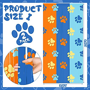 WovWeave 2 Packs Blue Dog Fringe Curtains 3.3 x 6.6 Ft Dog Paw Foil Fringe Backdrop Orange Blue and Light Blue Tinsel Streamers for Blue Dog Themed Baby Shower Birthday Party Supplies Decorations