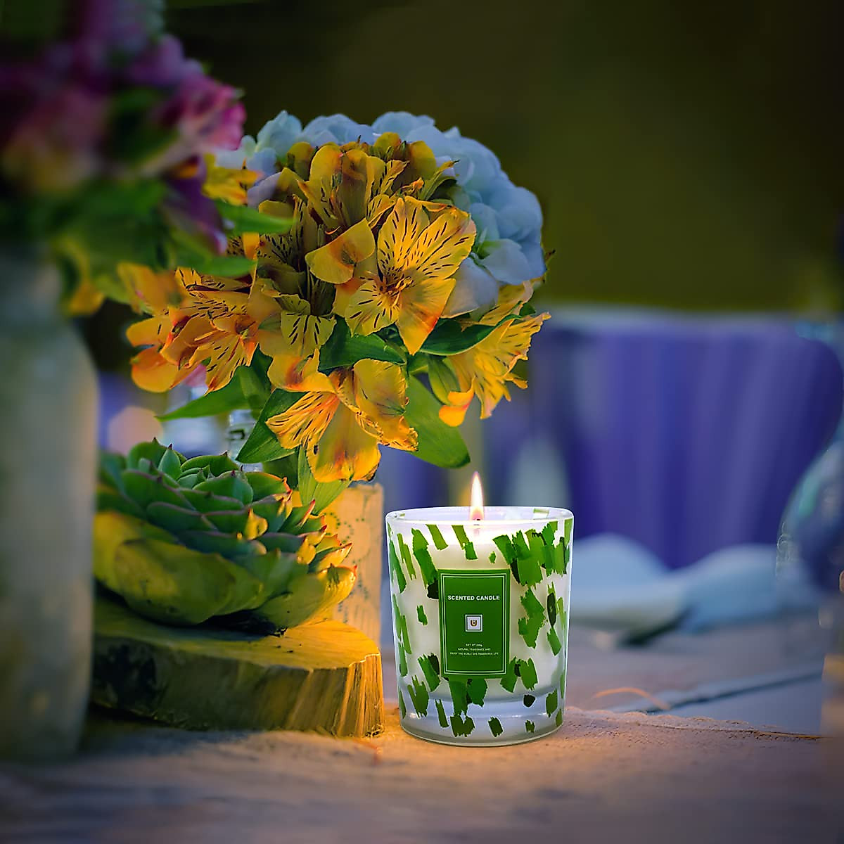 Haoson Vanilla & Jasmine Scented Candle Gift Set in Glass Jar Natural Soy Wax Aromatherapy Stress Relief Candle for Women Home Mother's Day Christmas