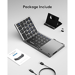 Samsers Multi-Device Foldable Bluetooth Keyboard with Touchpad Rechargeable Dual-Mode(2.4G+BTx2) Wireless Keyboard with Holder, Portable Ultra Slim Folding Keyboard for Android Windows iOS Mac OS