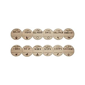 Kate & Milo Firsts Milestone Photo Prop Cards, Baby’s First Year Milestone Markers Discs, Double Sided Photo Prop Milestone Discs, Light Wood