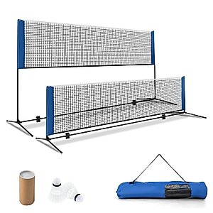 Goplus Portable Badminton Net Set, 10FT/ 14FT Volleyball Pickleball Net with 2.7FT-5FT Adjustable Height, 2 Shuttlecocks, Carrying Bag for Backyards, Beach, Driveway, Family Outdoor Game (14 FT)