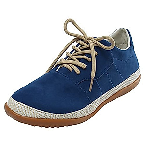 Soft-Toe Women Sneakers Slip On Wide Single Up Women Shoes Lace Casual Suede Toe Breathable Comfortable Flat (Blue, 9)