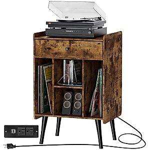 Sengroce Record Player Stand with Record Storage, Charging Station & USB Ports, Turntable Table with Drawer, Up to 165 Albums for Living Room, Bedroom