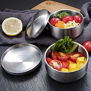 WDXIN Korean Stainless Steel Rice Bowl Traditional Metal Insulated Ramen Bowl with Lid,Round & Unbreakable Bibimbap Bowls(L-With lid,gold)