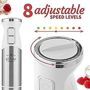 Zulay Kitchen Immersion Blender Handheld 500W - 8 Speed Copper Motor Immersion Hand Blender - Heavy Duty Stick Blender Immersion With Stainless Steel Whisk and Milk Frother Attachments (White)