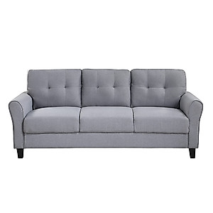 P PURLOVE 3-Seat Sofa for Living Room, Modern Sofa with Comfortable Padded Backrest, Linen Upholstered Couch Furniture for Bedroom, Office, Small Space, Easy Assembly, Light Grey Blue