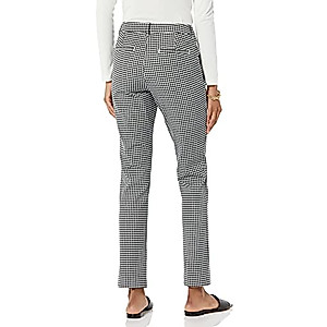 Amazon Essentials Women's Bi-Stretch Full Length Straight Leg Pant, White/Black, Gingham, 14