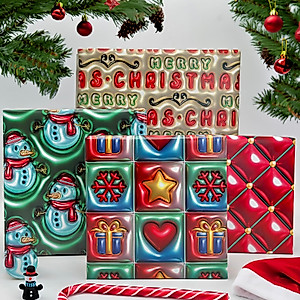 Dtiafu Stereoscopic Christmas Wrapping Paper Bundle - Unique Xmas Design with Snowman Merry Christmas - 20 x 28 Inch Per Sheet(8 Pcs)