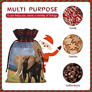 Christmas Gift Bags with Drawstring Burlap Gift Bags Africa Elephant Christmas Linen Bags for Xmas Party Candy Bags with Cards Xmas Reusable Wrapping Bags Christmas Linen Treat Bags for Holiday