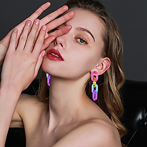 T-ztoss Minimalist paperclip Chain Dangle Earrings Acrylic Geometry Square Resin Tassel Drop Dangle Earrings Mottled Bohemia Statement link chain Earrings Fashion Jewelry for Women(colourful)