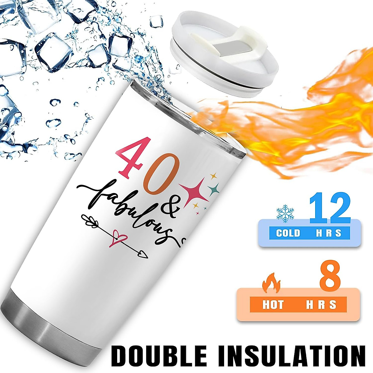 40Th Birthday 20 Oz Tumbler For Women, 40 And Fabulous Cup, 1985 Birthday Decorations - Forty Years Old Gifts For Lady, Mom, Aunt, Grandma, Wife, Sister - Funny 40-Year-Old Gift & Birthday Decoration