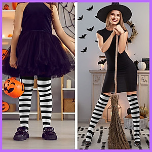 JaGely 12 Pairs Women Thigh High Socks Striped Knee High Socks Thigh High Socks for Women Multicolored Elastic over The Knee Long Stocking Socks for Women Girls Anime Cosplay Daily