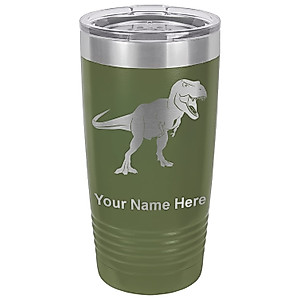 LaserGram 20oz Vacuum Insulated Tumbler Mug, Tyrannosaurus Rex Dinosaur, Personalized Engraving Included (Camo Green)