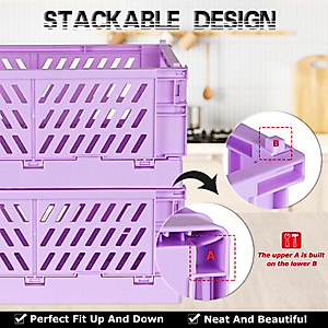 Tixill 2-Pack Mini Foldable Plastic Baskets for Organizing and Storage, Collapsible Storage Crate for Home Kitchen Bedroom Bathroom Office (5.9x3.8x2.2, Purple)
