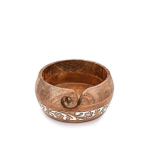 BHAVATU Yarn Storage Mango Wood Yarn Bowl for Crocheting | Crochet/Knitting Yarn Bowls Best Gift from Craft Supplies (6" x 6"x 3")