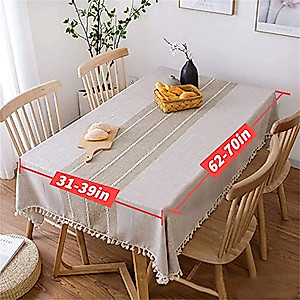 Vonabem Table Cloth Tassel Cotton Linen Table Cover for Kitchen Dinning Wrinkle Free Tablecloths Rectangle/Oblong (58''x86'', 6-8 Seats, Coffee)