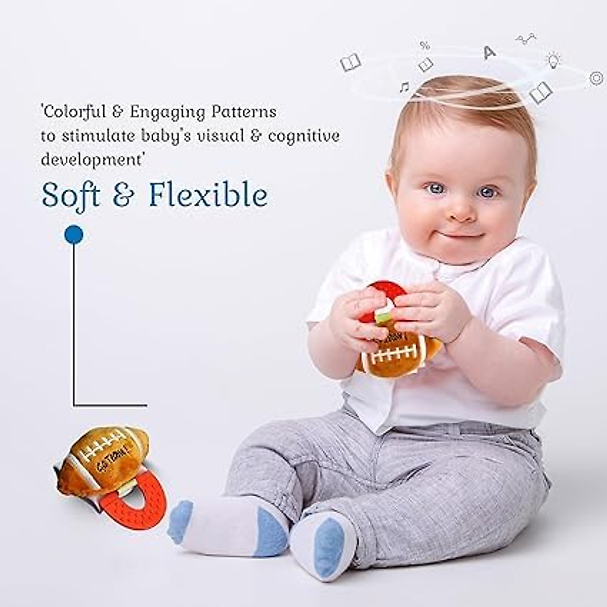 Wristy Buddy Teething Ring for Babies 0-6 8 10 12 Months | Cute Soft Football Teething Toys & Gloves | Baby Teething Relief Toy Pack | Infant Chew Toys for 3-6 Months, 1 2 3 Years