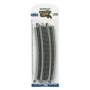 Bachmann Trains - Snap-Fit E-Z TRACK 33.25” RADIUS 18 DEGREE CURVED TRACK (5/card) - NICKEL SILVER Rail With Gray Roadbed - HO Scale