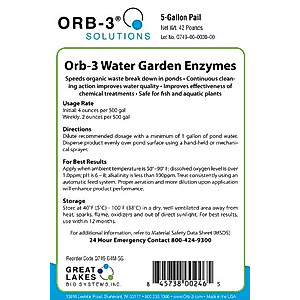 Orb-3 Water Garden Enzymes for Maintenance, 5-Gallon Pail