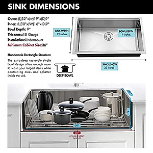 ATTOP Undermount Workstation Kitchen Sink With Faucet,32 Inch Undermount Kitchen Sink Stainless Steel Single Bowl Workstation Sink