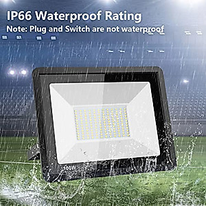 100W LED Flood Light Outdoor, 10000LM LED Work Light with Plug, 5000K Daylight White, IP66 Waterproof Outdoor Floodlights for Yard, Garden.