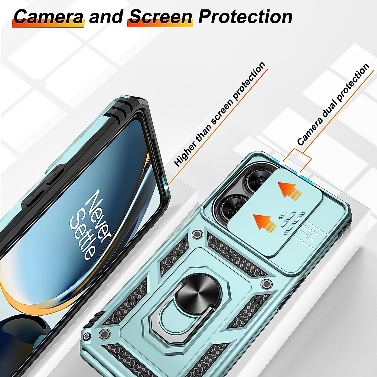 Fit for OnePlus Nord N30 5G Case with Slide Camera Cover & Screen Protector (2 Pack), Build in 360° Rotating Ring Kickstand [Military Grade] Protective Case for Nord N30 5g Case, Green