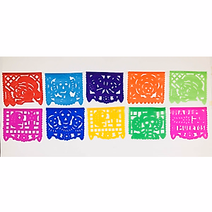 Colorful Dia de Muertos decoration Small Size 2 Pack Tissue Paper Mexican Papel Picado banner.