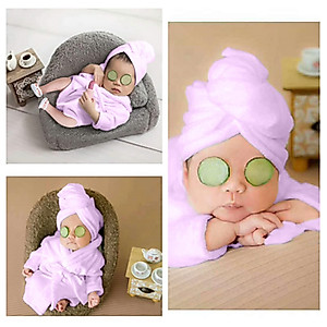 SPOKKI Newborn Photography Props Baby Girl 5 PCS Bathrobes Bath Towel Outfit with Slippers Cucumber Photo Props for Infant Boys Girls(0-6 Months)