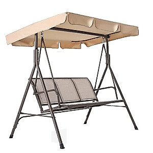 FUZOFUIZ 3 Person Outdoor Patio Swing,Steel Frame Textilene Seats Steel Frame Swing Chair,Beige