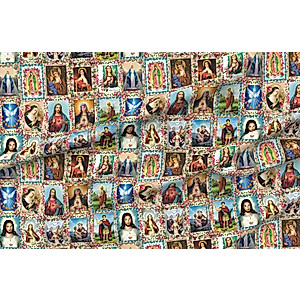Spoonflower Fabric - Catholic Saints Religious Catholic Saints Collage Jesus Mary Printed on Petal Signature Cotton Fabric Fat Quarter - Sewing Quilting Apparel Crafts Decor