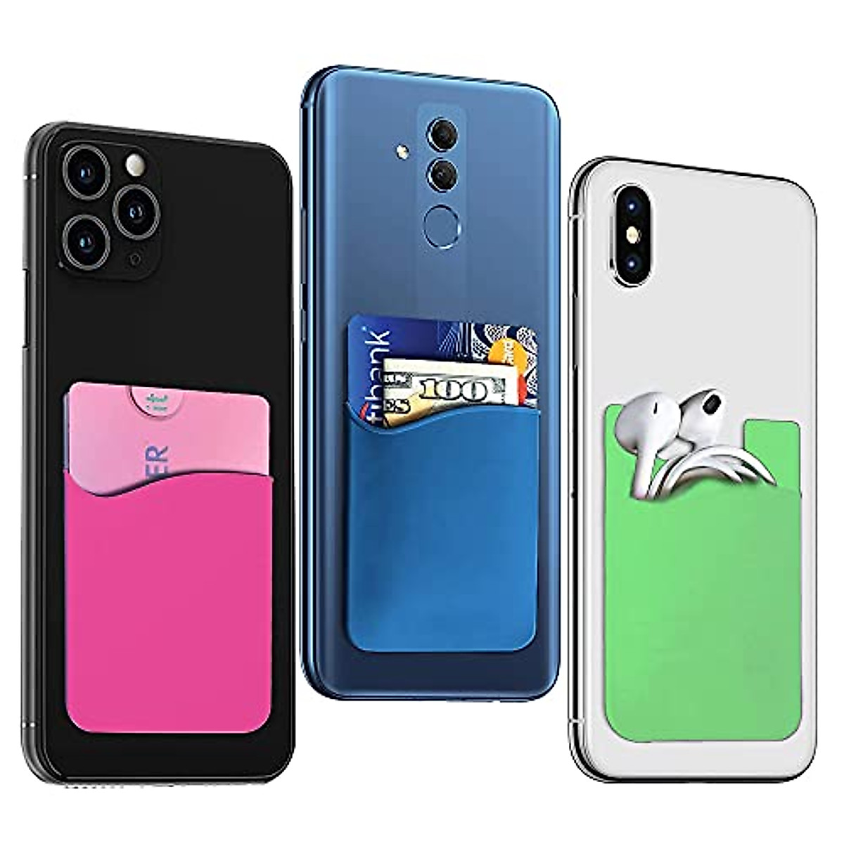 Tek Styz PRO Stick on Wallet Works for Maxwest TAB 7160DC with Room for 3 Cards/ID/Money 3pack (Blue,Green,Pink)