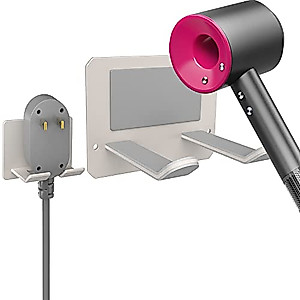 Adhesive Hair Dryer Holder Wall Mount - Adhesive Bathroom Vanity Blow Dryer Holder Organizer Compatible with Dyson Hair Dryers (Milk Tea)
