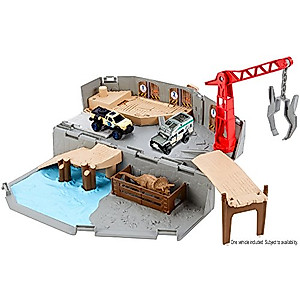 Jurassic World Toys Matchbox Harbor Rescue Playset, Dock, Ramps, Crane, Habitat Pen, Push Button Trigger, Triceratops Dino Action Figure, Off Road vehicle, Folds Up for Easy Storage, Portable